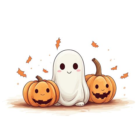 Premium Ai Image Halloween Pumpkins And Ghosts Cute Cartoon Vector