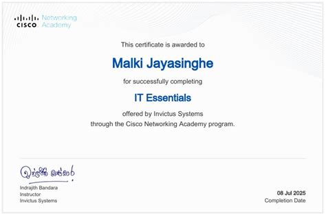 Im Excited To Announce Ive Completed The Cisco Netacad It Essentials Course Malki Jayasinghe