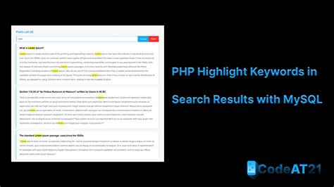 Php Highlight Keywords In Search Results With Mysql How To Highlight Text In Php Youtube