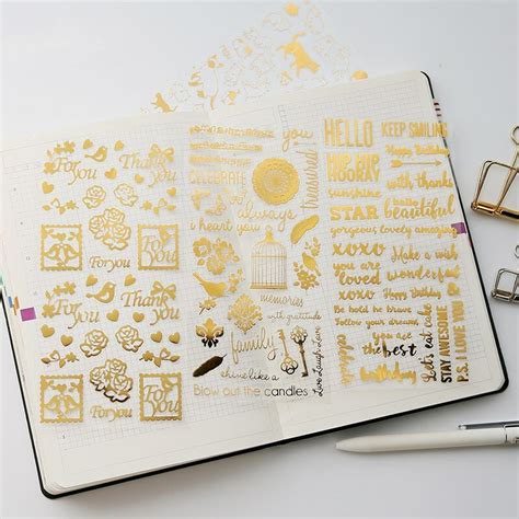 1 장축복 골드 스탬핑 편지지 스티커 Diy 앨범 일기장 스크랩북 스티커 스티커 학교 용품 수공예품