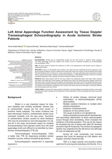 Pdf Left Atrial Appendage Function Assessment By Tissue Doppler
