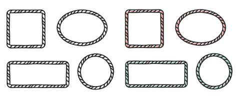 프레임 윤곽선 파스텔 색상의 배경 세트입니다 손으로 그린 장식 낙서 장식 페인트 잉크 브러시 스트로크 검은 선 테두리 모음 원 정사각형 직사각형 모양 벡터 일러스트 레이 션