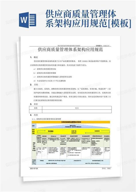 供应商质量管理体系架构应用规范[] Word模板下载 编号qpejorxo 熊猫办公