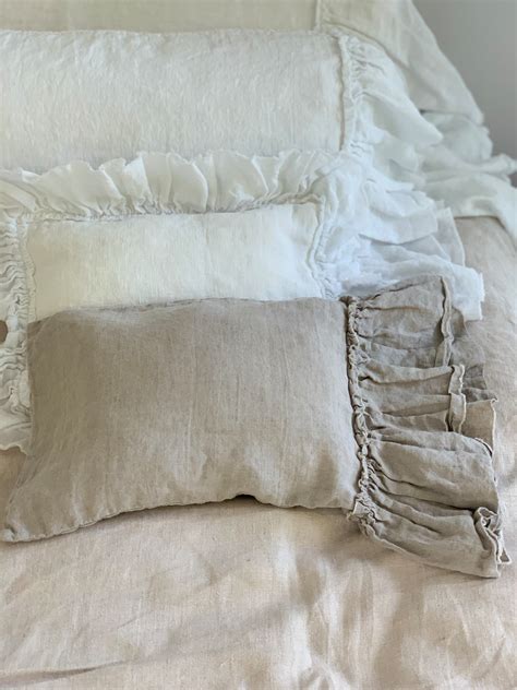 Ruffled Pillowcase Ruffled Pillow Shams Linen Bedding Shabby Chic Bedding Etsy