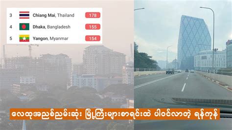 ကမ္ဘာ့လေထုအညစ်ညမ်းဆုံး အဓိက မြို့ကြီးများ စာရင်းထဲ ရန်ကုန် ပါဝင်လာ Na