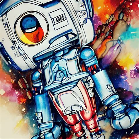 Captain Robot Kawaii Chibi Watercolor Hyper Realistic Illustration