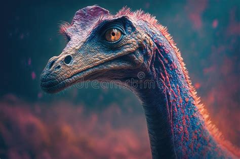 Gallimimus Colorful Dangerous Dinosaur In Lush Prehistoric Nature By