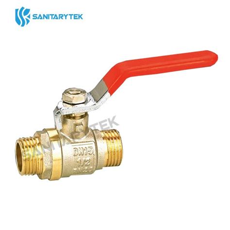 Full Bore Brass Ball Valve Mxm Thread Red Steel Flat Handle