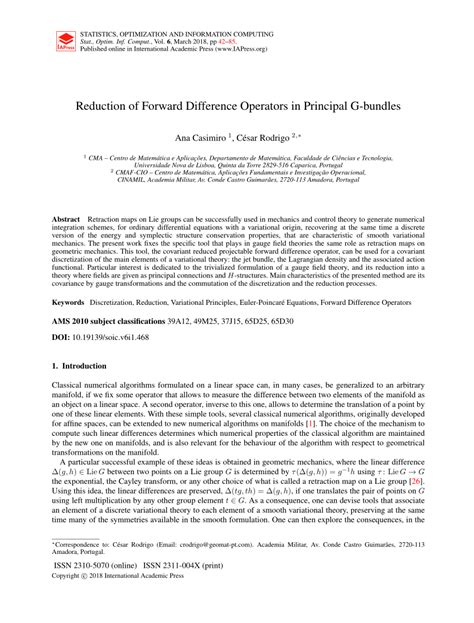 Pdf Reduction Of Forward Difference Operators In Principal G Bundles