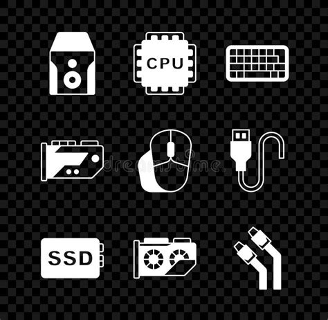 Set Uninterruptible Power Supply Computer Monitor And Ram Random Access Memory Icon Vector
