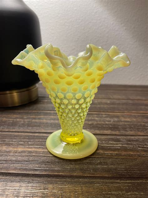 Antique Fenton Topaz Hobnail Opalescent Glass Vase Etsy