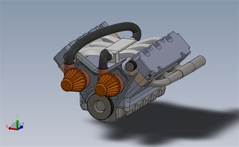 V6 双涡轮增压发动机solidworks 2017模型图纸下载 懒石网