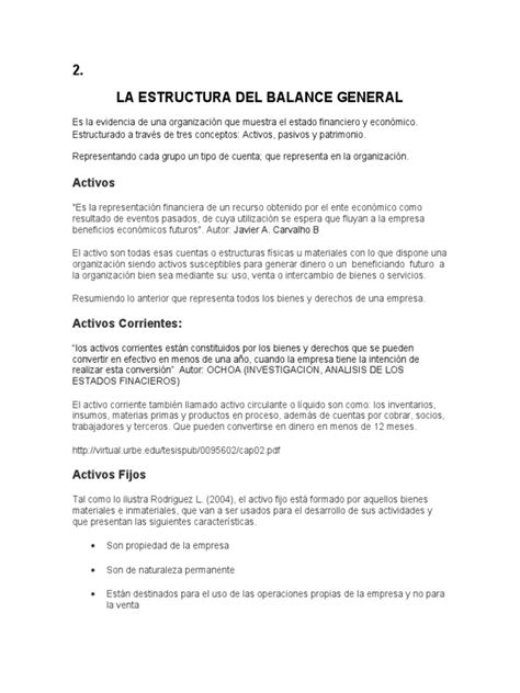 La Estructura Del Balance General Pdf Hoja De Balance Bienes