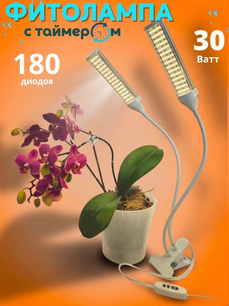 Фитолампа для растений лампа для рассады фитосветильник полного спектра на прищепке 2х15 Вт