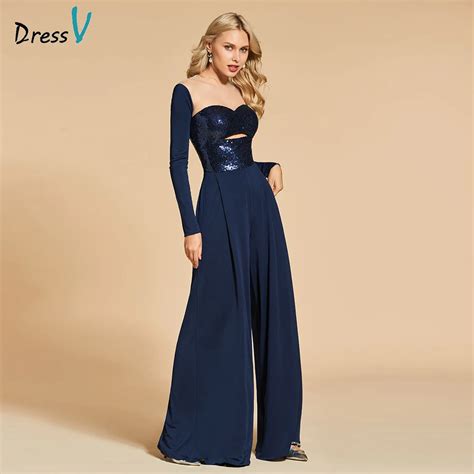 Dressv Navy Blue Evening Dress A Line Elegant Long Sleeves Floor Length