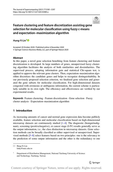 feature clustering and feature discretization assisting gene selection
