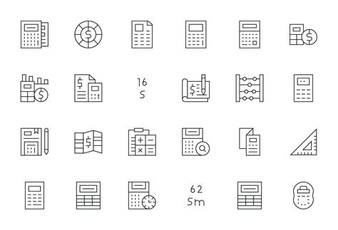 Thin Line Style Calculation Icons With 24 High Resolution Editable