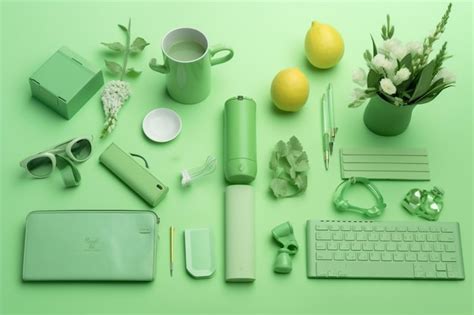 Premium Photo Set Of Objects On Table For Girl In Light Green Color