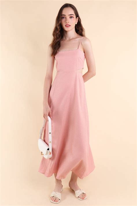 Everley Cut Out Slit Maxi Dress In Pink Neonmello