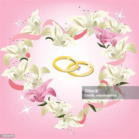 Bingkai Dengan Bunga Dan Cincin Kawin Ilustrasi Stok Unduh Gambar