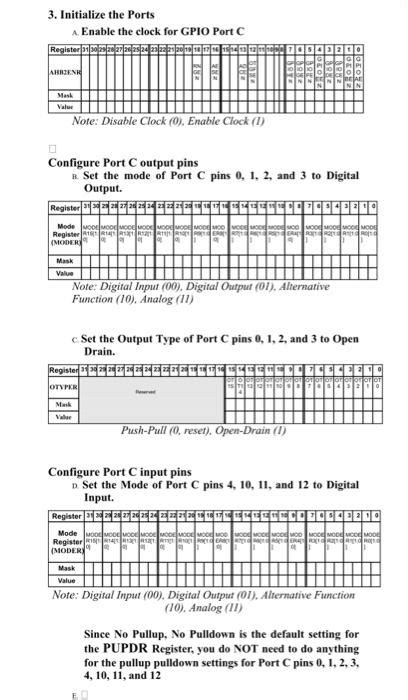 3 initialize the ports a enable the clock for gpio