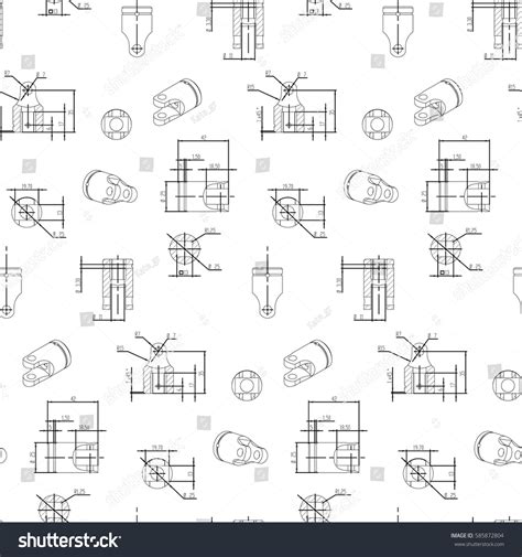 Engineering Drawing Modern Mechanics Blueprints Pattern Stock Vector