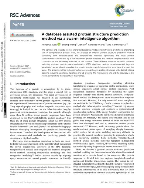 Pdf A Database Assisted Protein Structure Prediction Method Via A Swarm Intelligence Algorithm