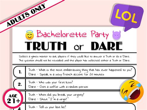 Truth or Dare Bachelorette Party Game / Hens Night / Hen Party Game ...