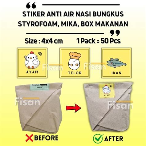 Jual 50 Pcs Stiker Anti Air Nasi Bungkus Styrofoam Mika Box Kotak Makanan Shopee Indonesia
