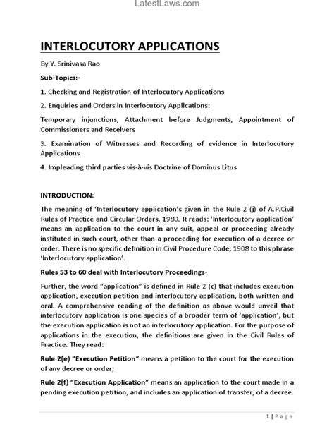 Interlocutory Applications By Y Srinivasa Rao Pdf Interlocutory