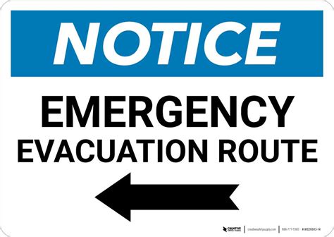 Notice Emergency Evacuation Route With Left Arrow Landscape Creative