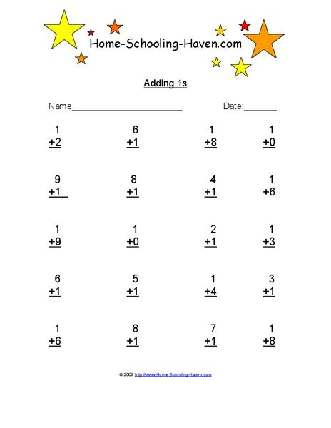 Adding 1s Worksheet For Kindergarten 1st Grade Lesson Planet