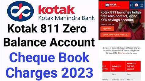 Kotak Mahindra Bank Cheque Book Charges Kotak 811 Zero Balance