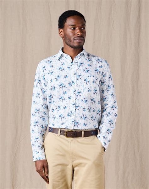Linen Shirt Long Sleeve Bluepink Floral Long Sleeve Joseph Turner