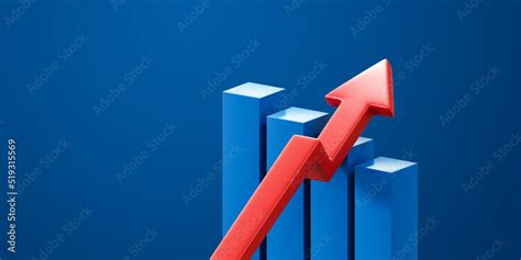 Blue 3d Growth Business Graph On Success Financial Background With Red