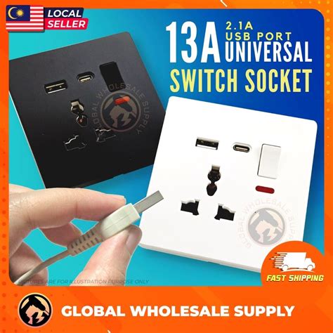 13A Universal Switch Socket USB Port 2 1A Type C Fast Charging USB Multi Socket Switch Socket