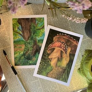 Studio Ghibli Inspired Tree Art Print Gouache Illustration Cottage Core Postcard Wall Art