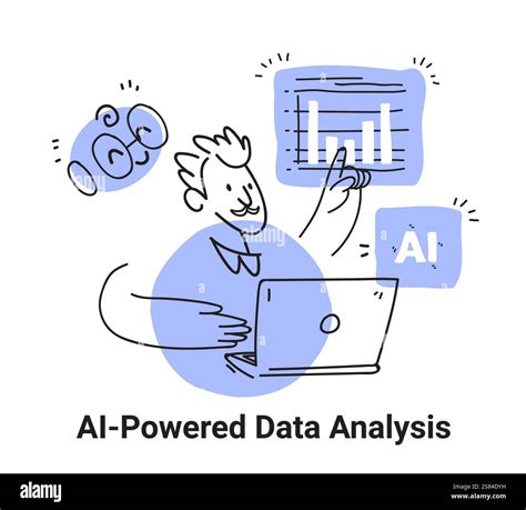 Ai Powered Data Analysis Concept With Person Analyzing Graphs On Laptop Hand Drawn Style Blue
