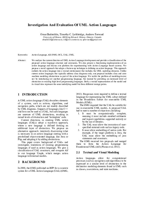 Pdf Investigation And Evaluation Of Uml Action Languages