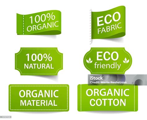 에코 유기농 제품에 대한 녹색 라벨 천에 대 한 내츄럴 한 태그 품질을 보장하는 면 유기농 배지 바이오 소재의 친환경 섬유 엠블럼 환경 개념의 건강 관리 섬유 벡터입니다