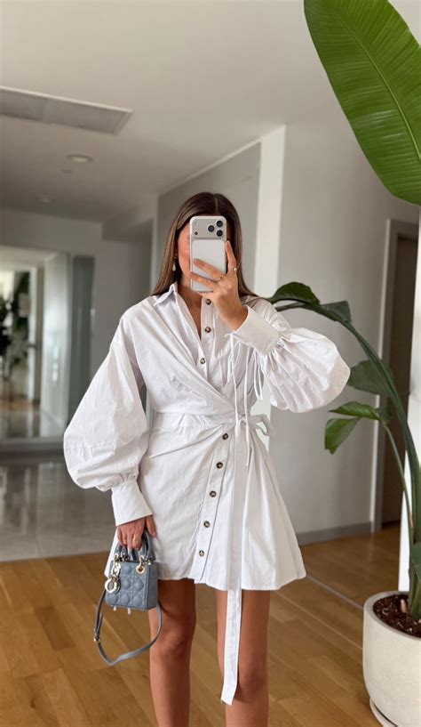White Button Down Shirt Dress With Belt Sole بيروت