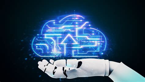 Futuristic Robotic Hand Holding A Glowing Cloud Computing Symbol With A Digital Circuit Design