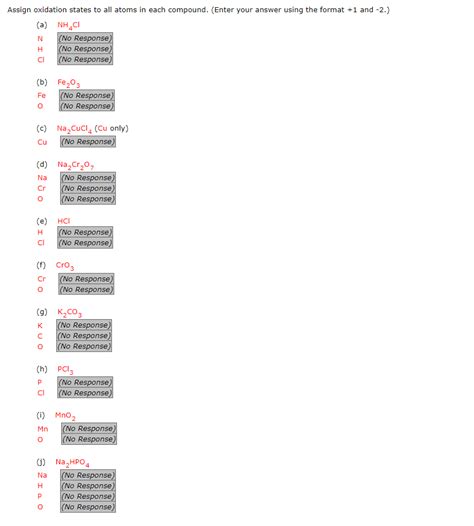 Solved Assign Oxidation States To All Atoms In Each Chegg Com