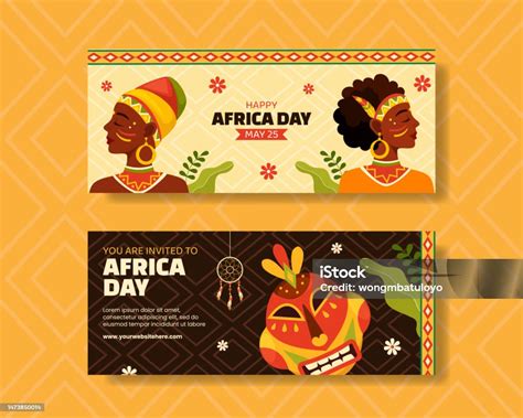 해피 아프리카의 날 수평 배너 플랫 만화 손으로 그린 템플릿 배경 그림 Africa Day에 대한 스톡 벡터 아트 및 기타