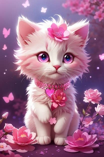 A Cute Cartoon Cat Pink And White Color Premium AI Generated Image