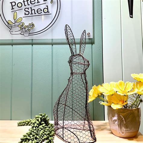 Set Of Wire Cat And Rabbit Sculpture Moq2pps2 Potters Shed