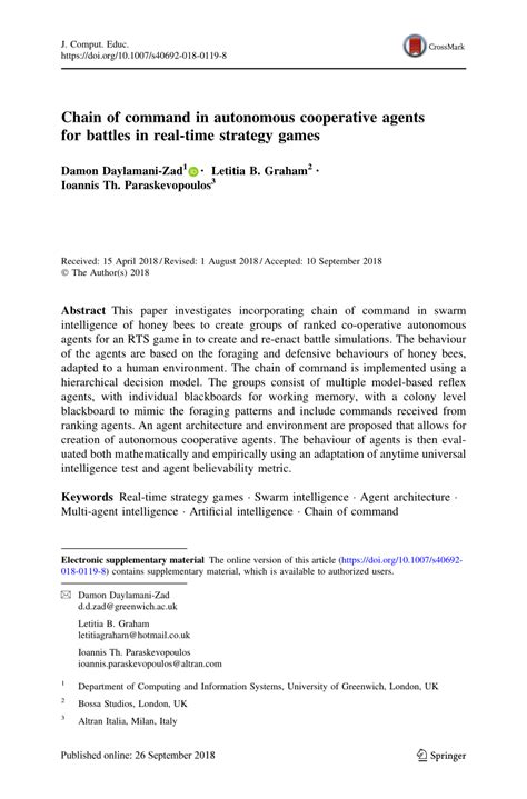 Pdf Chain Of Command In Autonomous Cooperative Agents For Battles In
