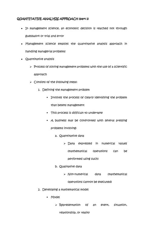 Quantitative Analysis Approach Part 1 Quantitative Analysis Approach