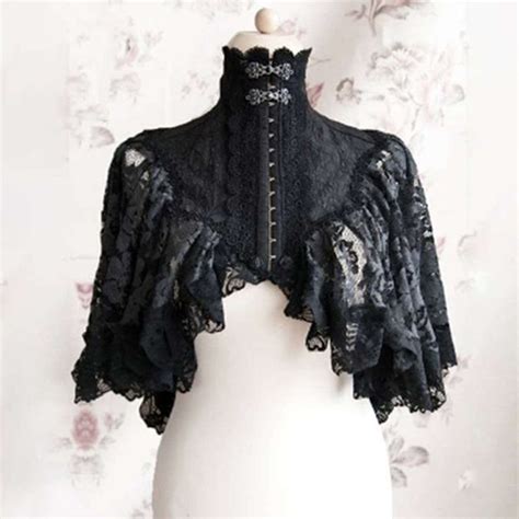 Gothic Black Face Flower Shawl Elegant Vintage Hollow Out Shoulder Cape
