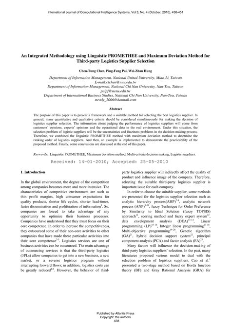 Pdf An Integrated Methodology Using Linguistic Promethee And Maximum
